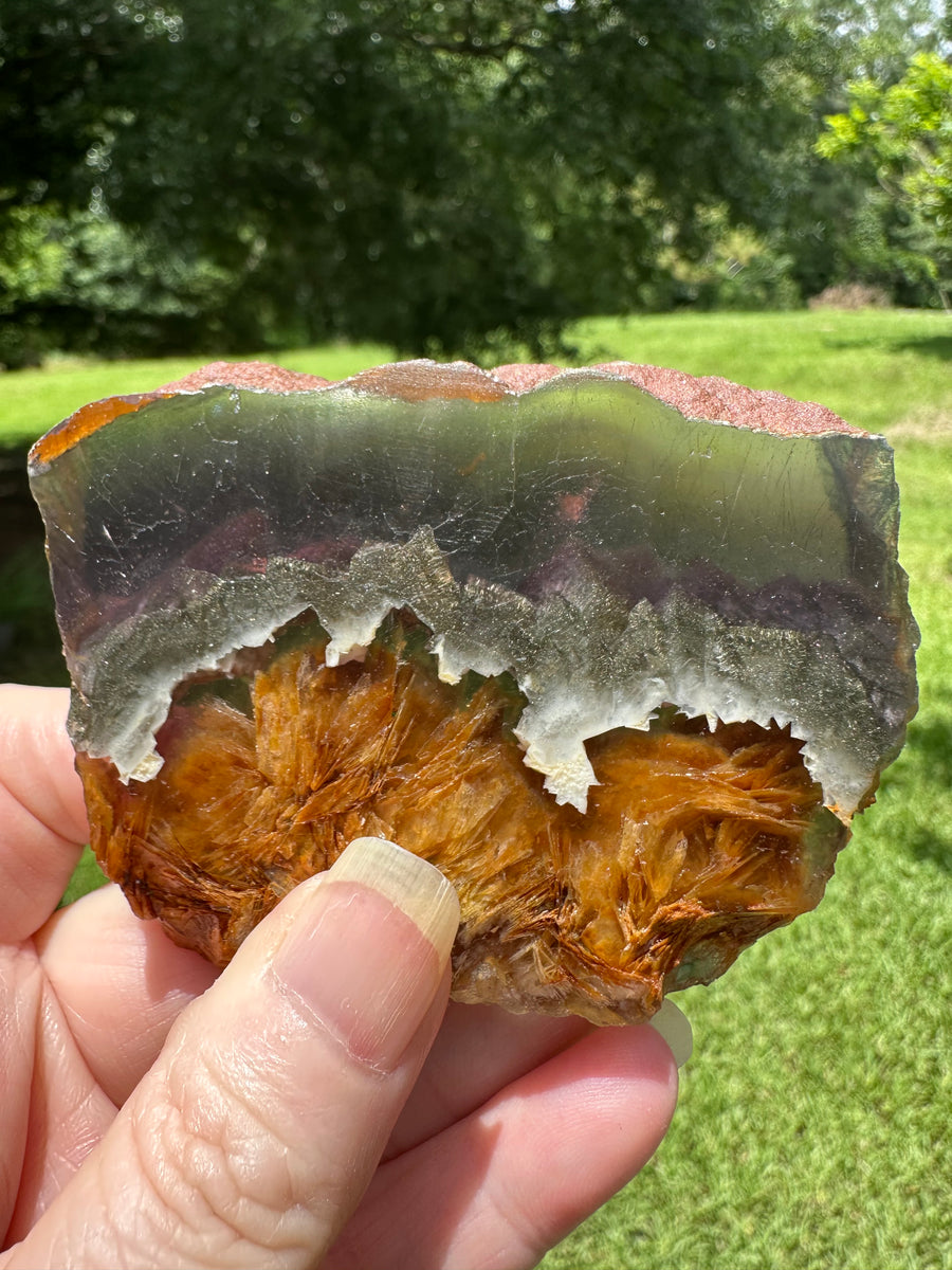 Fluorite Mixed Cube Pyrite & Acicular Slab #1| Gems & Minerals Rock