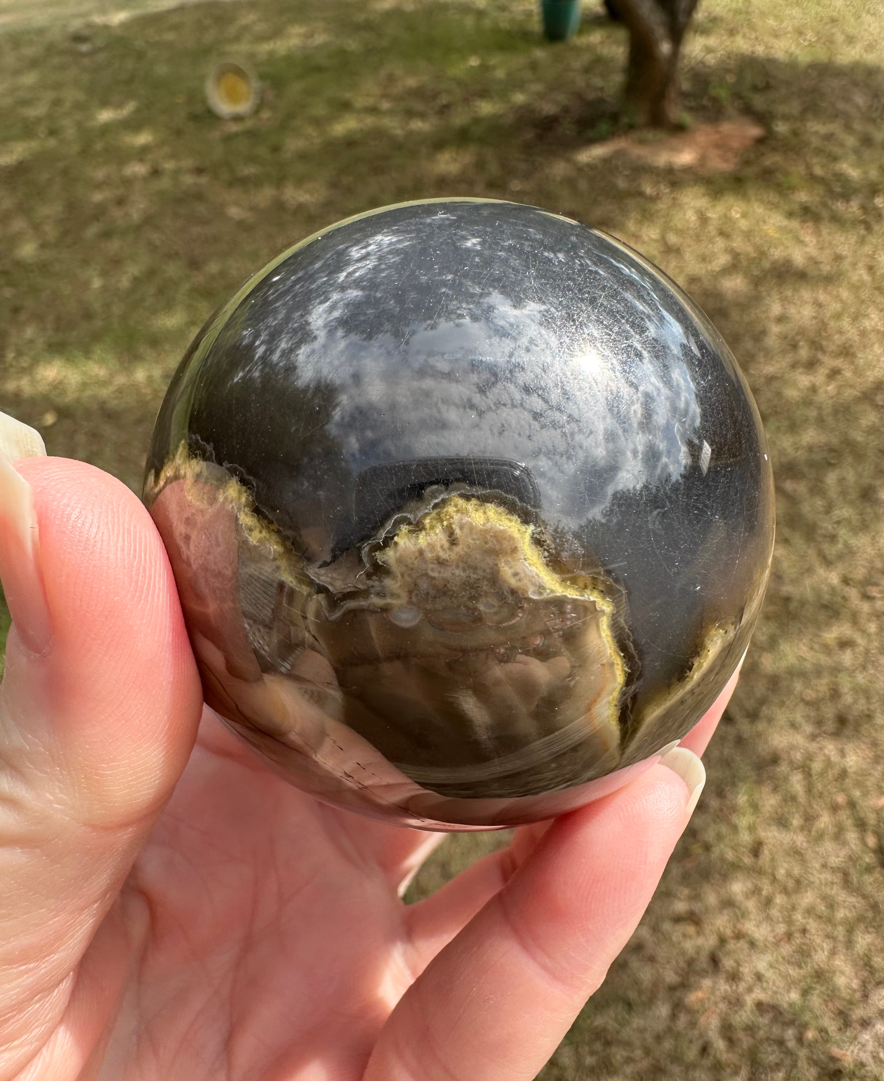 Volcano Agate Sphere UV Reactive #7 – Gems & Minerals Rock Shop